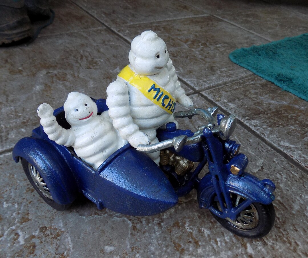 Cast Iron " MICHELIN MAN With Passenger on Blue Harley Davidson ...