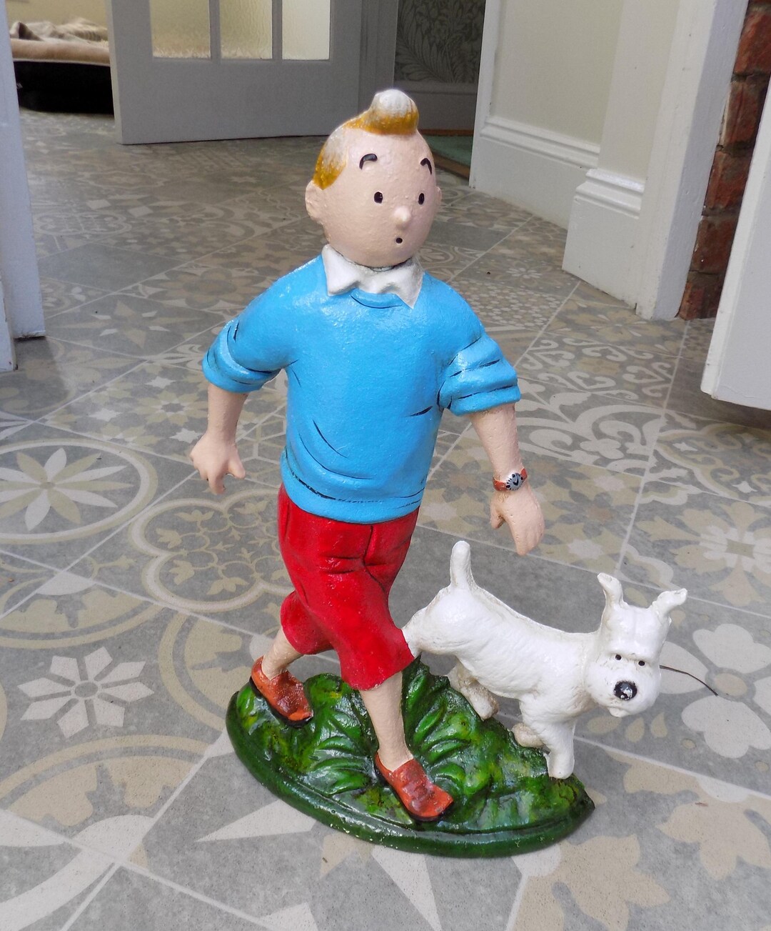 Large Heavy Cast Iron " TINTIN & SNOWY Doorstop Ornament 34cm or 13 1/4 ...