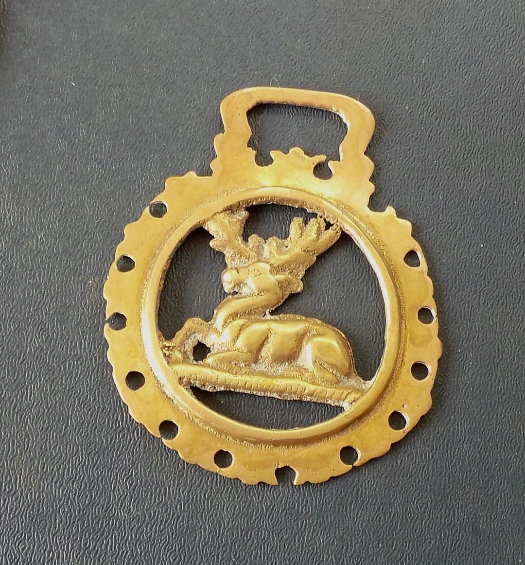 Rare Antique HORSE BRASS the Hart Stag Couchant Style Design Made in ...