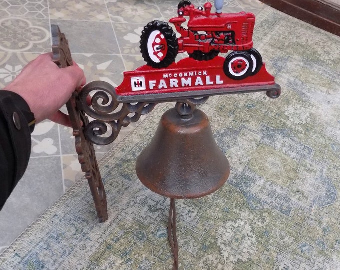 Mccormick FARMALL BELL Red Tractor Heavy Cast Iron Wall Fence Mounting ...