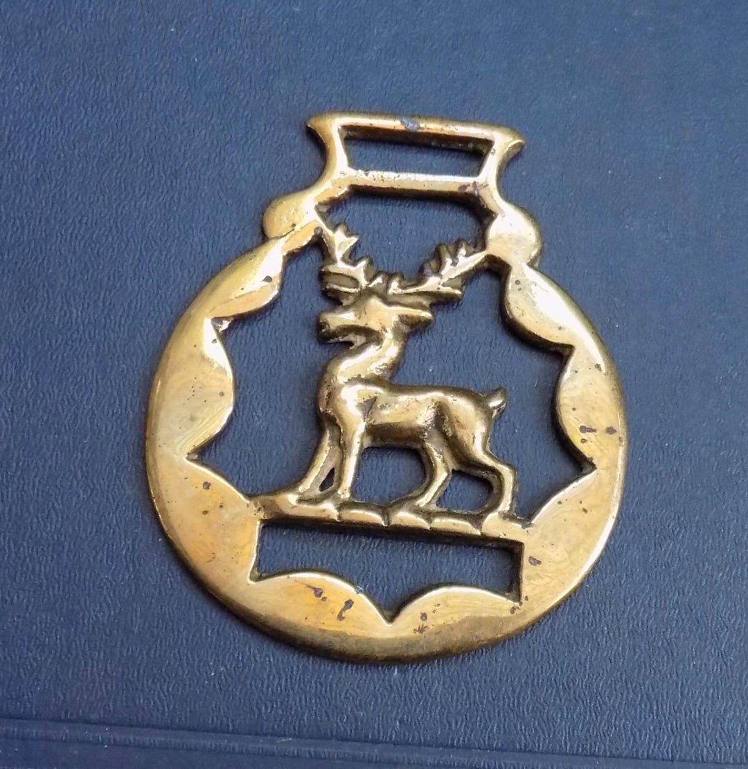 Antique HORSE BRASS STAG Statant Style Design Made in England - Etsy