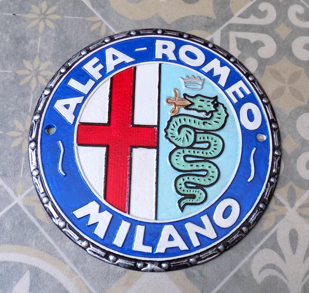 ALFA ROMEO MILANO Heavy Cast Iron Sign 8 Colour Advertising Sign 9 1/4 ...