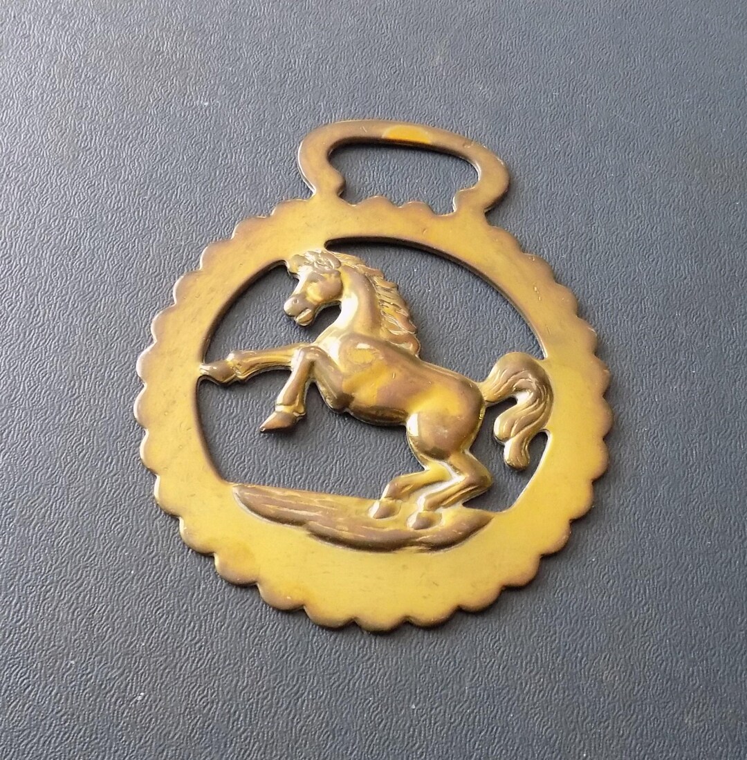 Antique HORSE BRASS Horse Rampant Design Made in England Lovely Patina ...