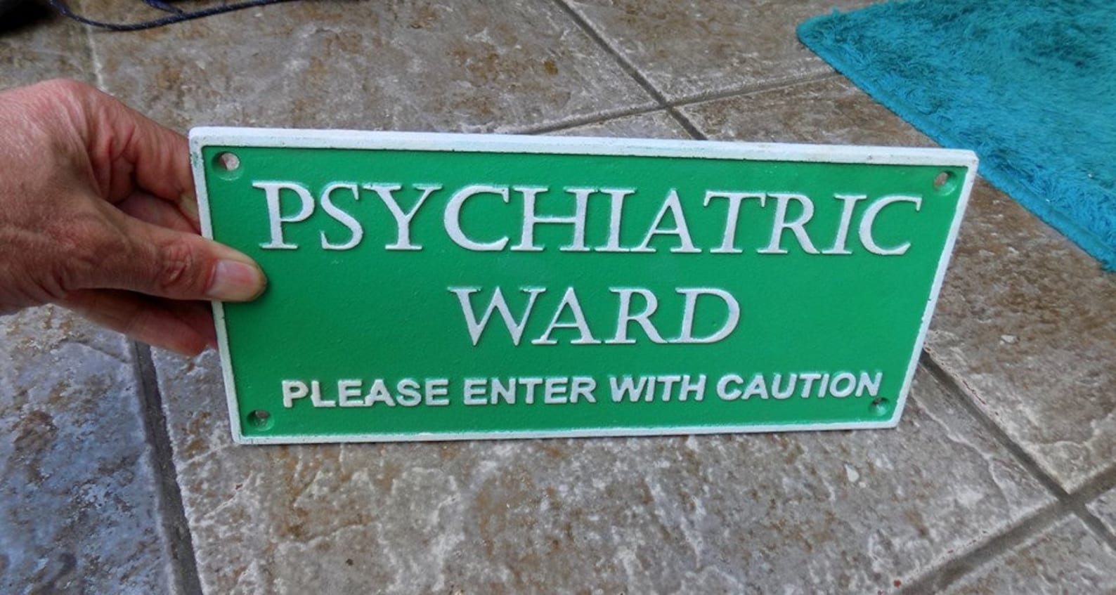 PSYCHIATRIC WARD Please Enter With Caution Cast Iron Sign 27cm X 13cm ...