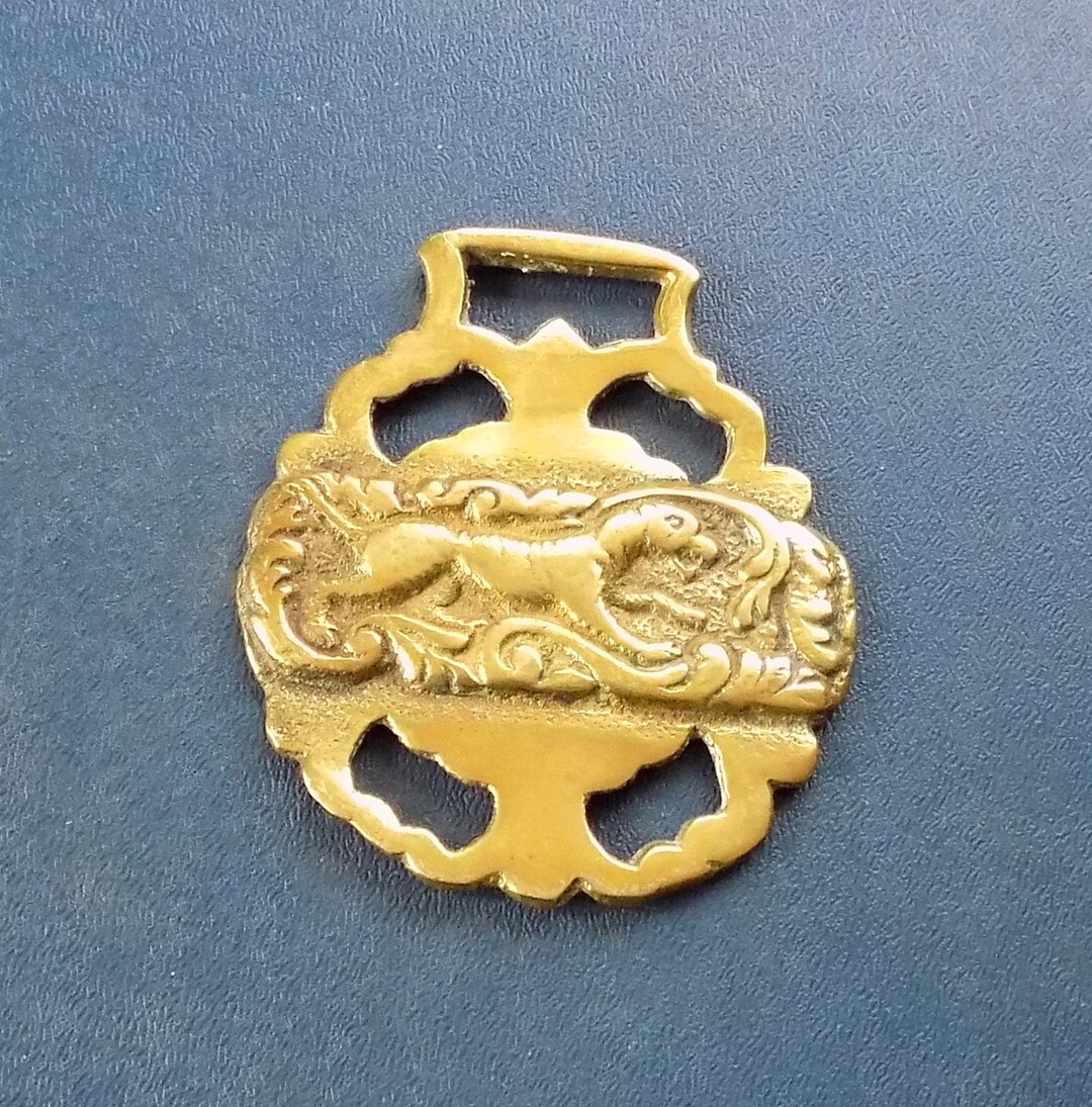 Rare Vintage HORSE BRASS TIGER Design in Decorative Batwing Border Made ...