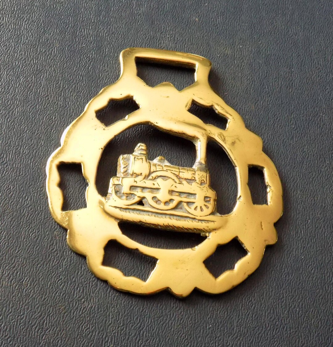 Antique HORSE BRASS Steam Locomotive Train in Batwing Border Design ...