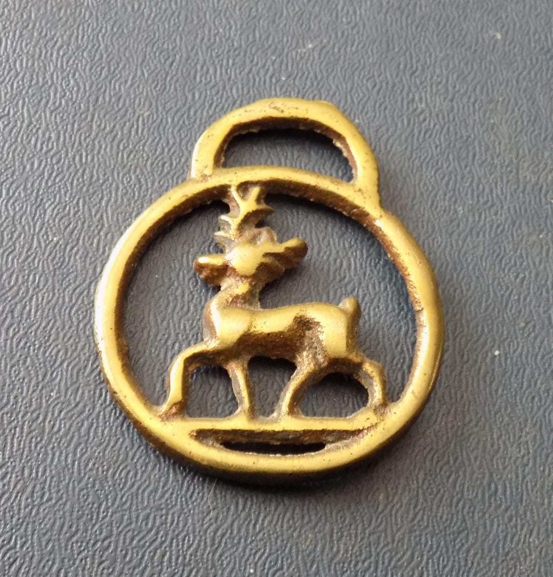 Antique Miniature HORSE or PONY BRASS Stag Statant Double Sided Design ...