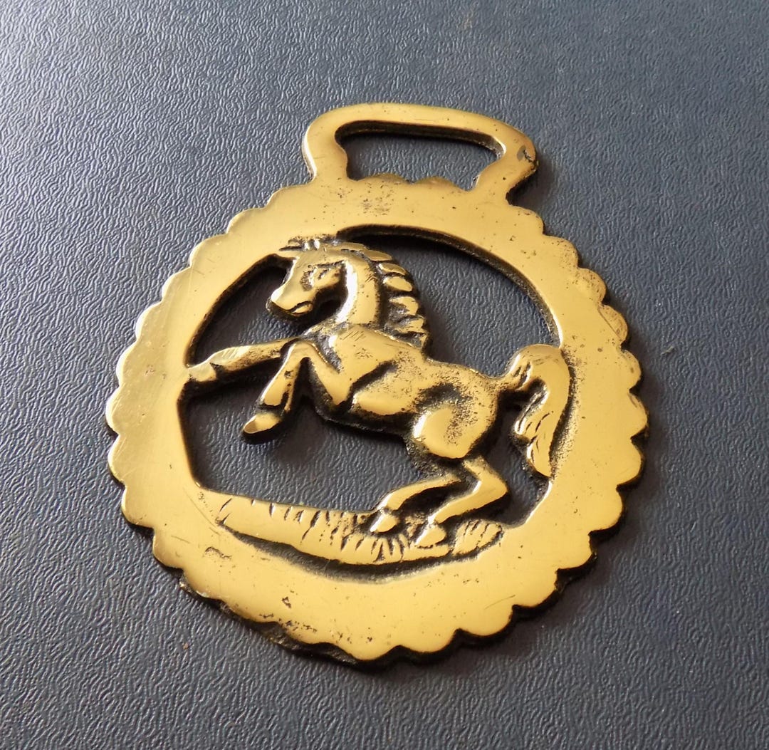 Antique HORSE BRASS Horse Rampant Design Made in England Lovely Patina ...