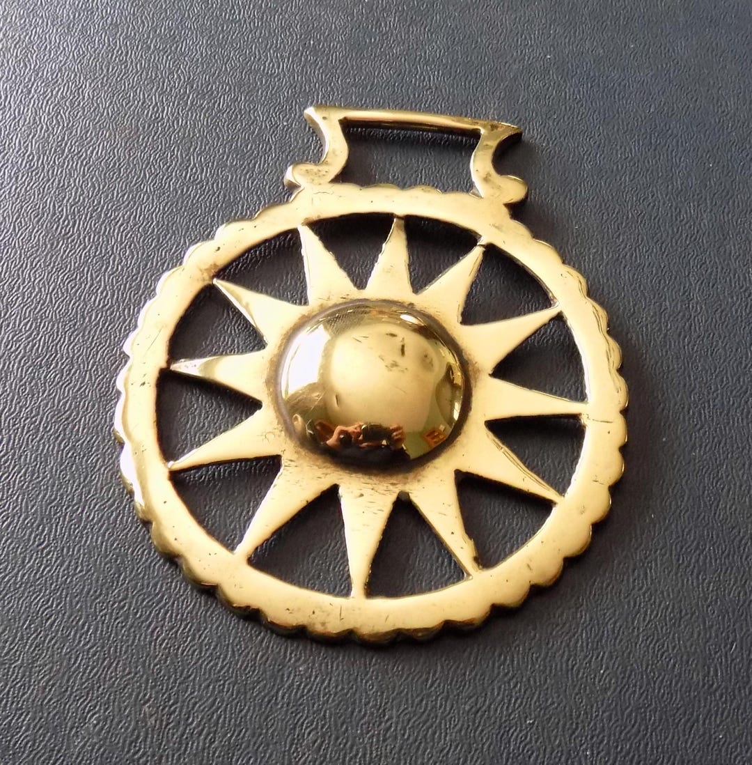 Antique Victorian HORSE BRASS 12 Ray Sun Disc Wheel Pattern Romany ...