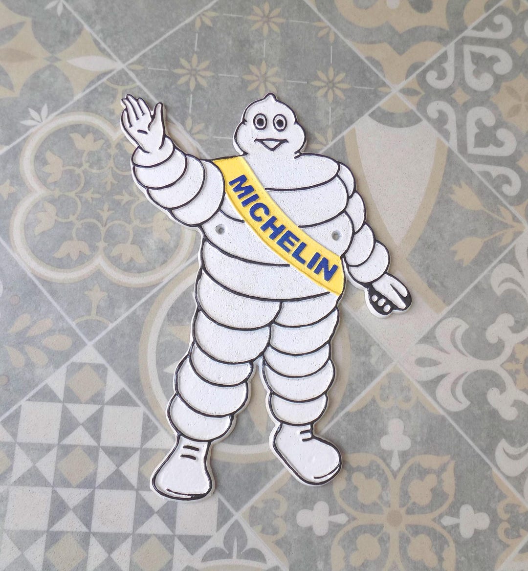 MICHELIN MAN Bibendum Waving Large Cast Iron Profile Sign or Plaque 14 ...