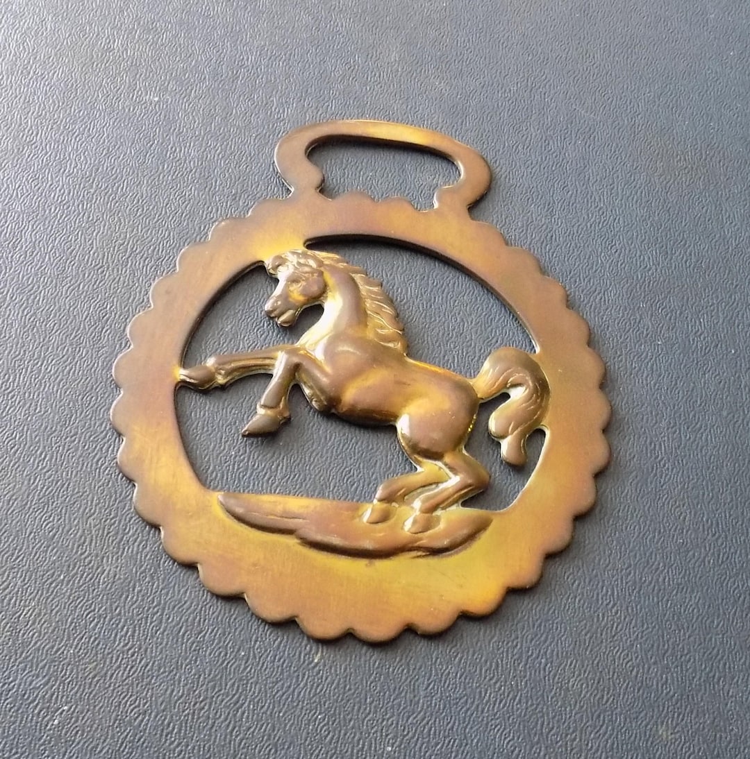 Antique HORSE BRASS Horse Rampant Design Made in England Lovely Patina ...