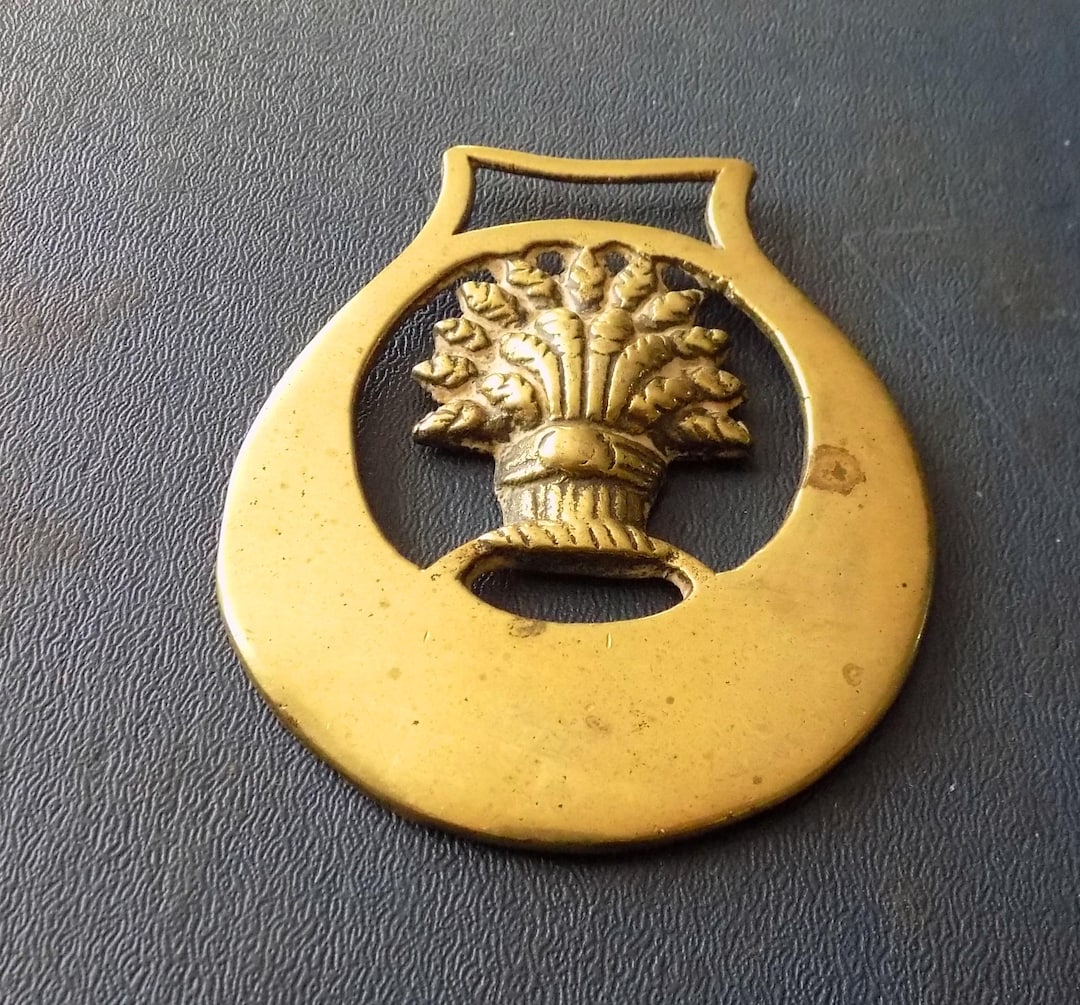 Antique Cast HORSE BRASS WHEATSHEAF in Basket Style Design Made in ...