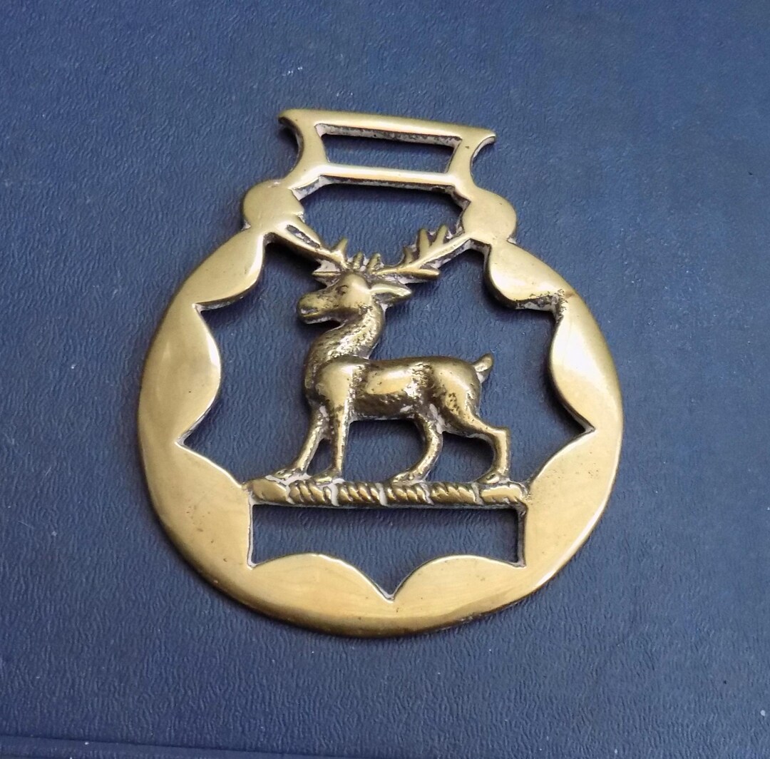Antique HORSE BRASS STAG Statant Style Design Made in England - Etsy