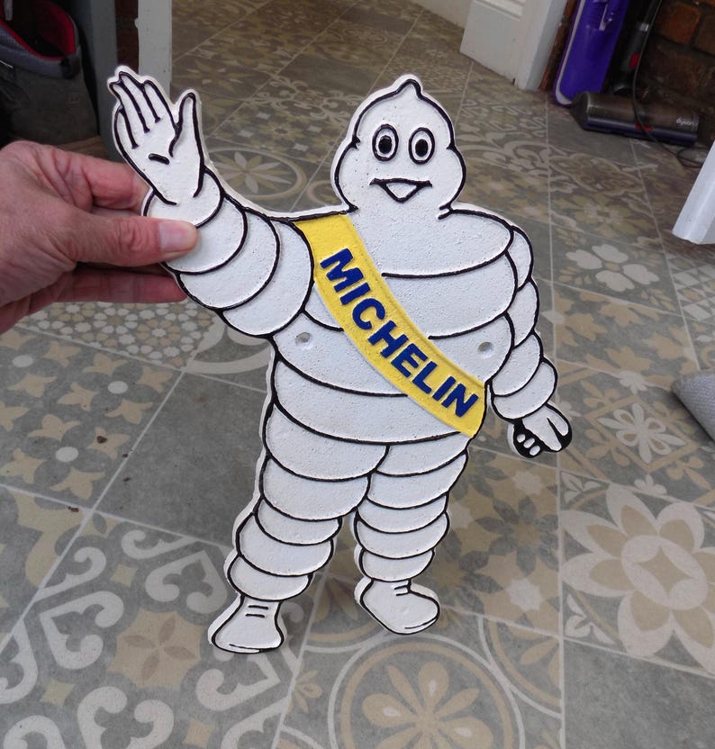 MICHELIN MAN Bibendum Waving Large Cast Iron Profile Sign or Plaque 14 ...