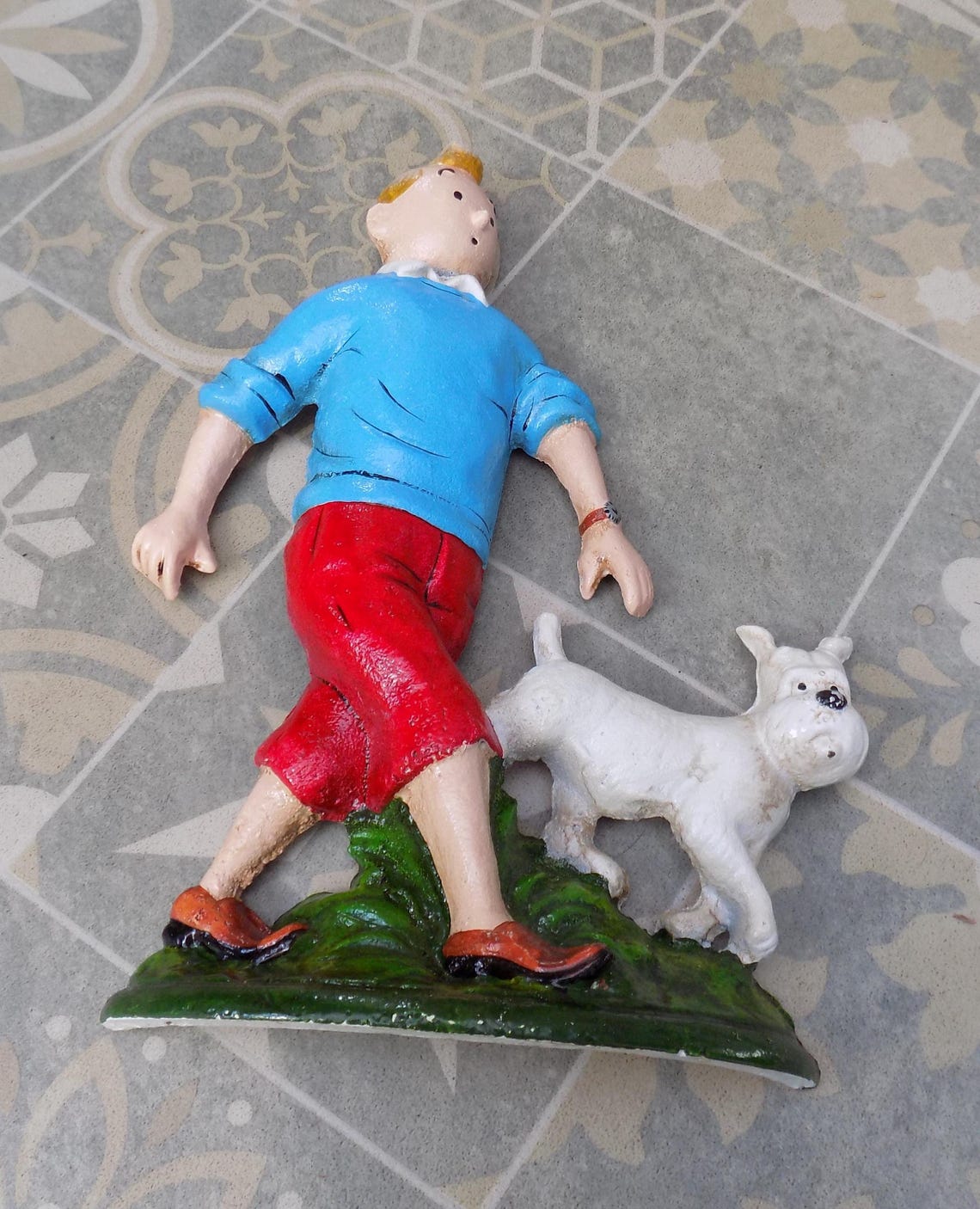 Large Heavy Cast Iron " TINTIN & SNOWY Doorstop Ornament 34cm or 13 1/4 ...