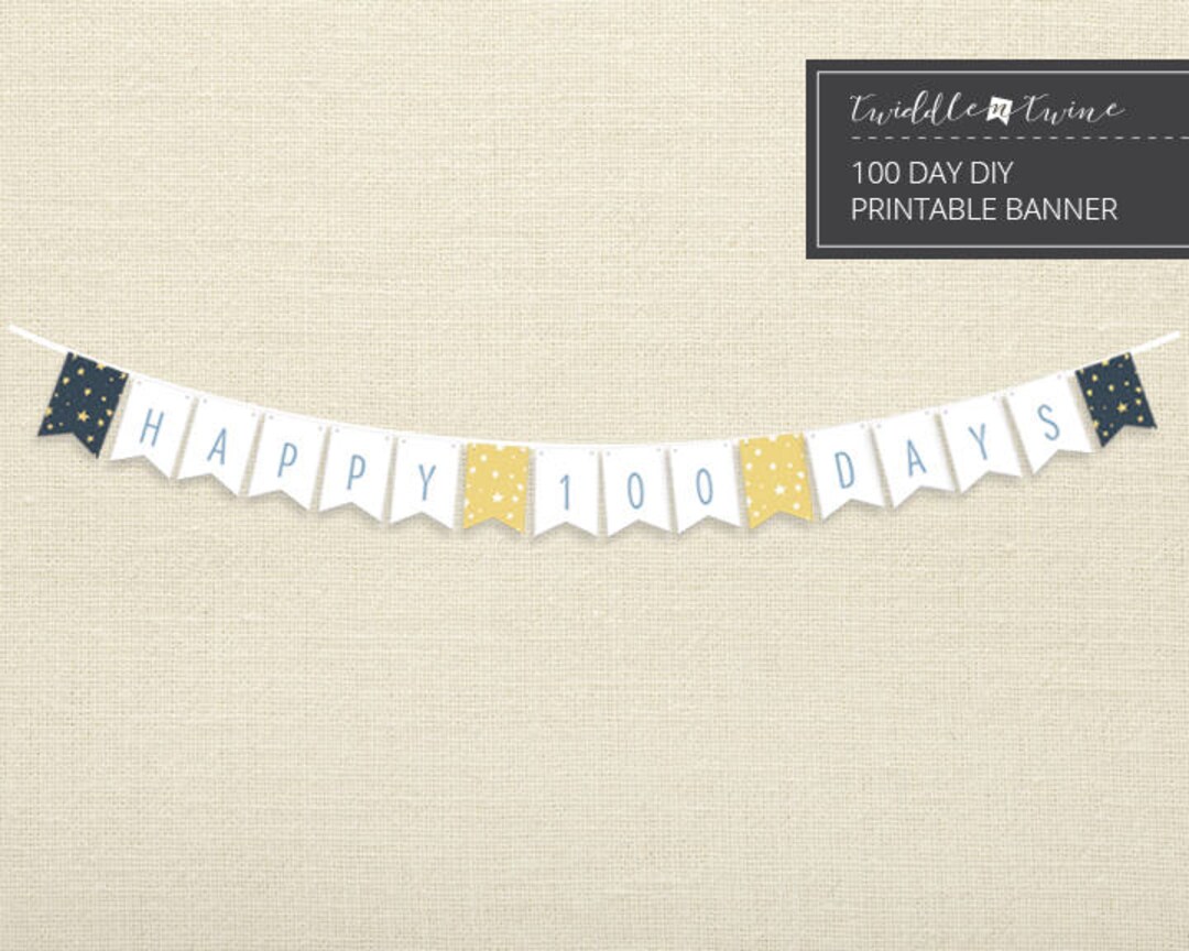 Navy and Gold Stars 100 Day Banner PRINTABLE PDF DIY - Etsy