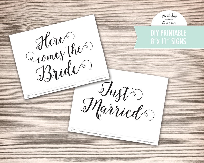Script Wedding Ceremony Printable Signs, Here Comes the Bride, Just ...
