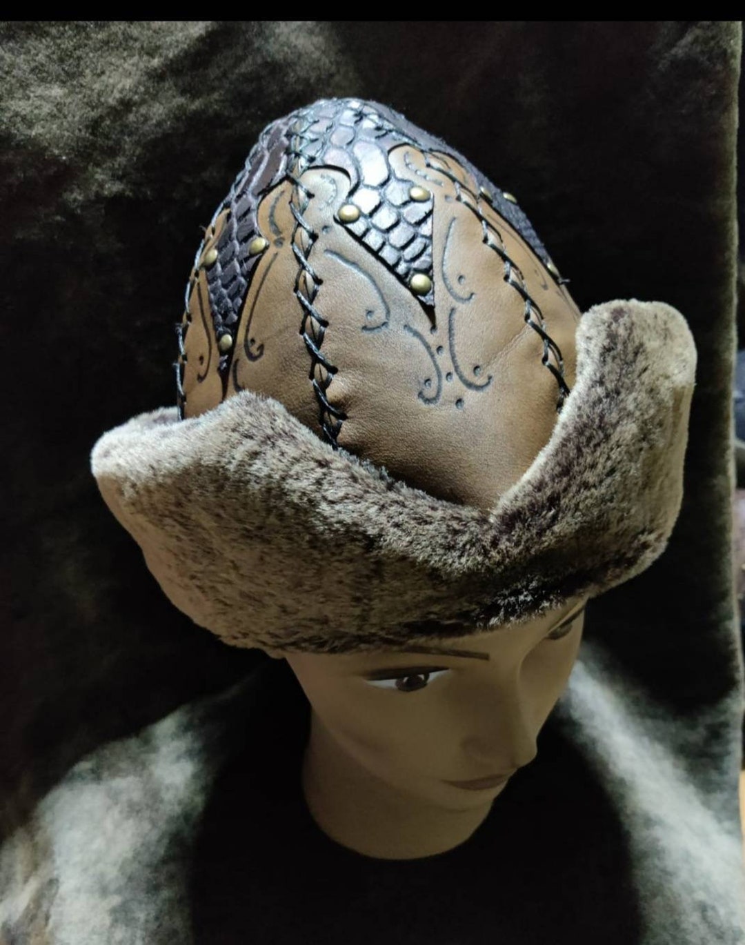 Handmade Leather ERTUGRUL Hat,medieval Hats,handmade Bork,winter Hat ...