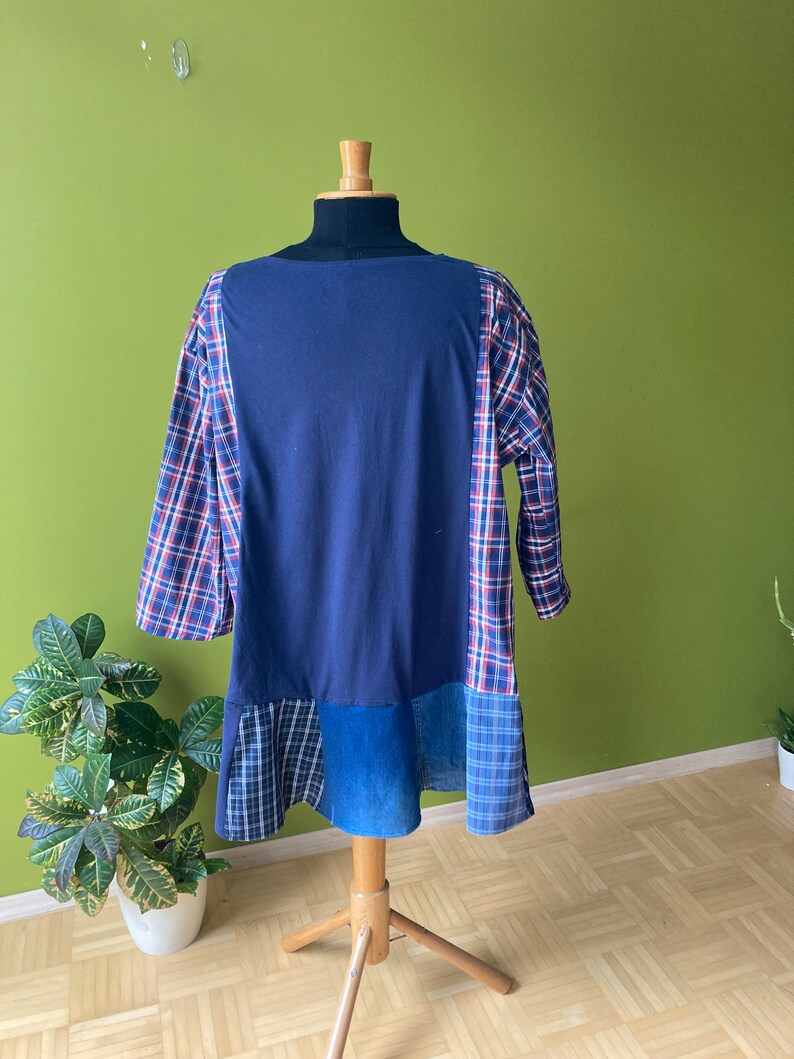 Eagle Fly High Upcycled Boho Oversized Patched Sweatshirt Tunic L-1X, Oversized Rustic Tunic ...