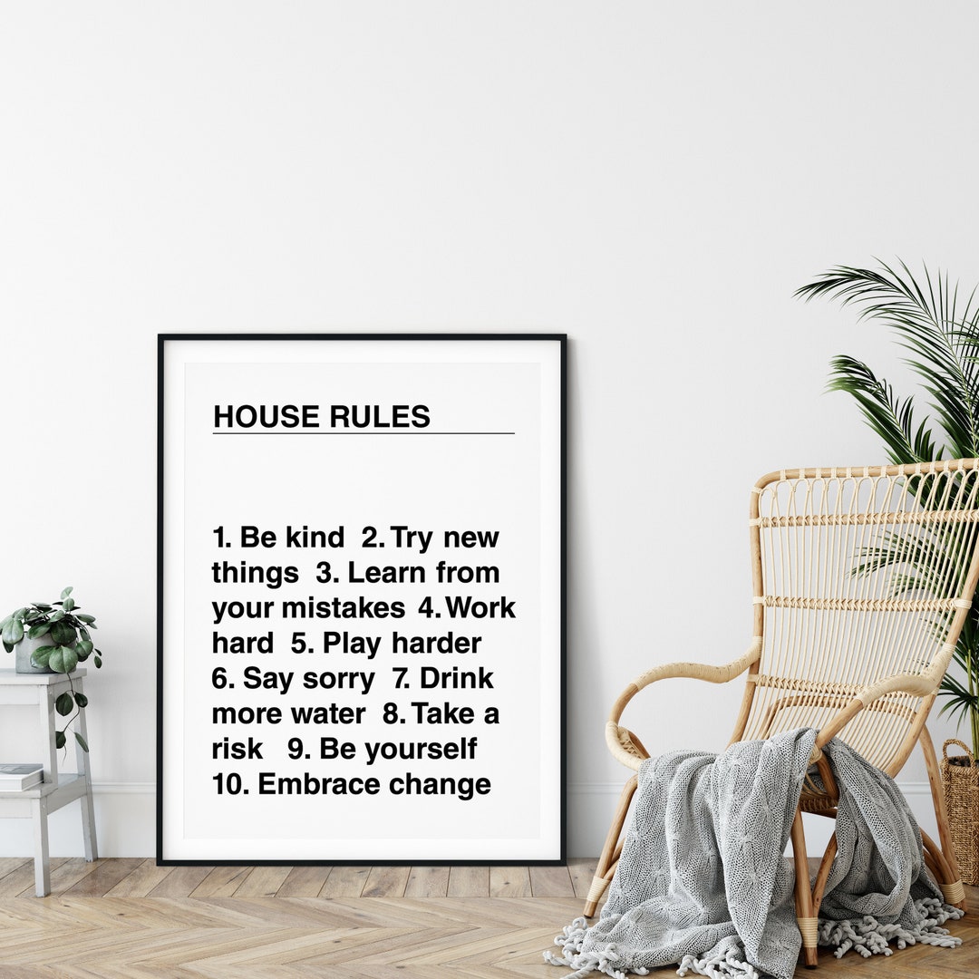 House Rules, Wall Art, Helvetica Font, Typography Print, Hygge Print ...