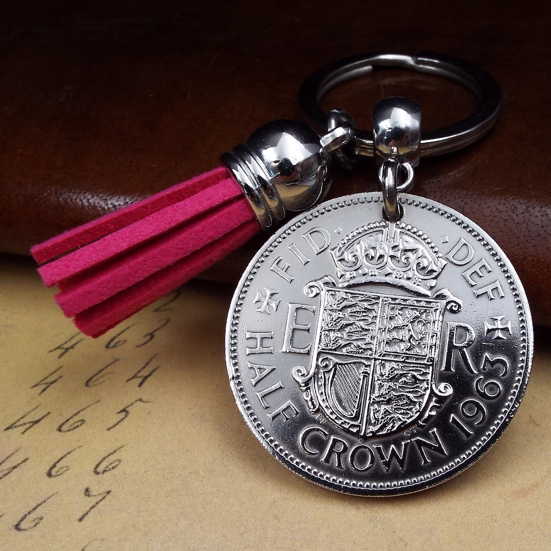 1963 Half Crown PINK Tassel Coin Keyring 62nd Birthday Gift Vintage ...