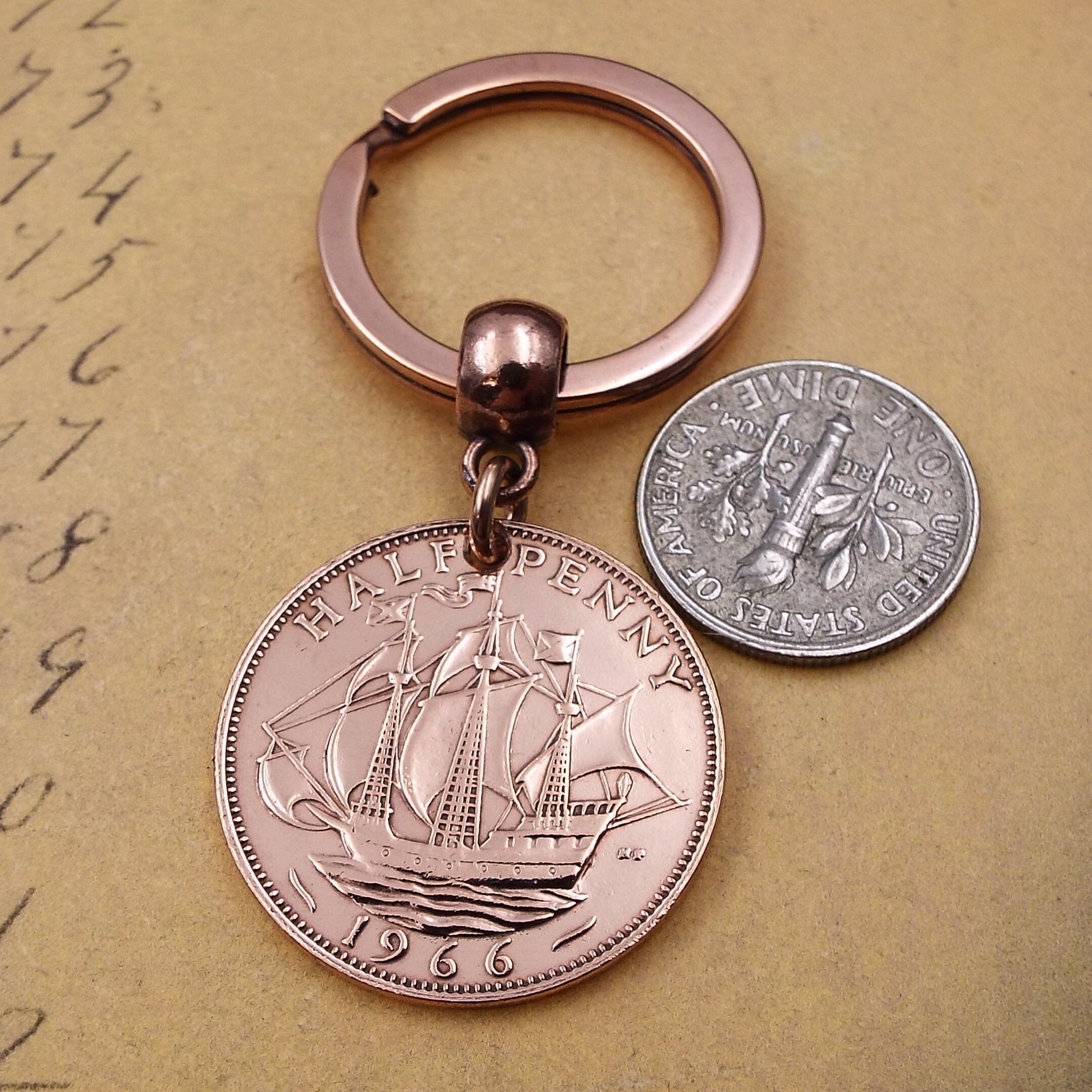 1966 British Ha'penny Bronze Half Penny Coin Keychain 57th - Etsy UK