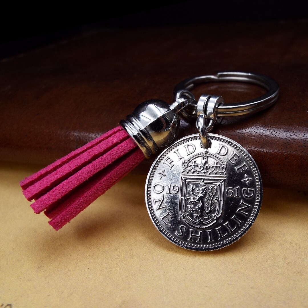 1961 Scottish Shilling Pink Tassel Coin Keyring, Metal Keychain ...