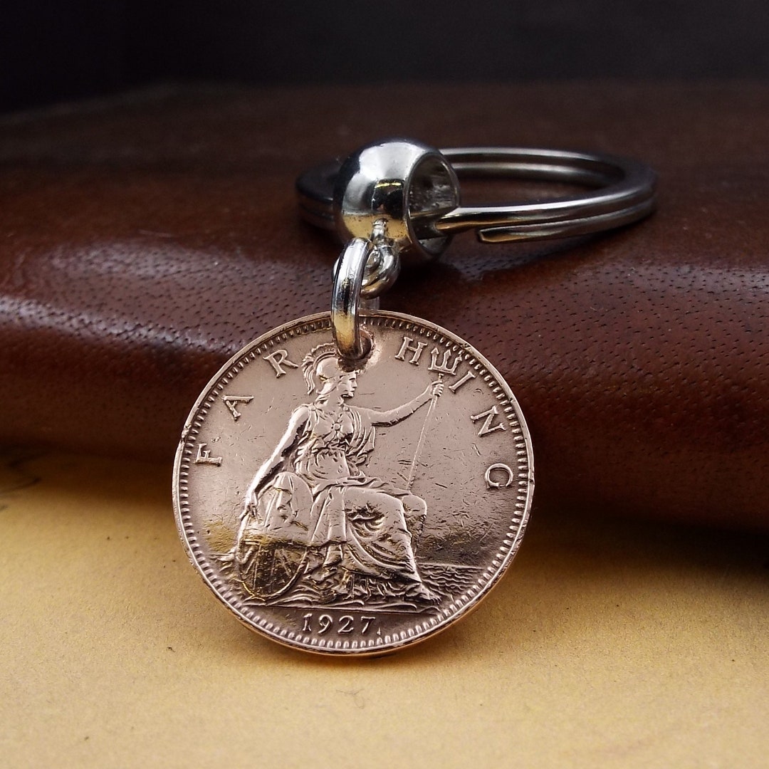 1927 George V British Bronze Farthing Keyring 98th Birthday Gift Coin ...