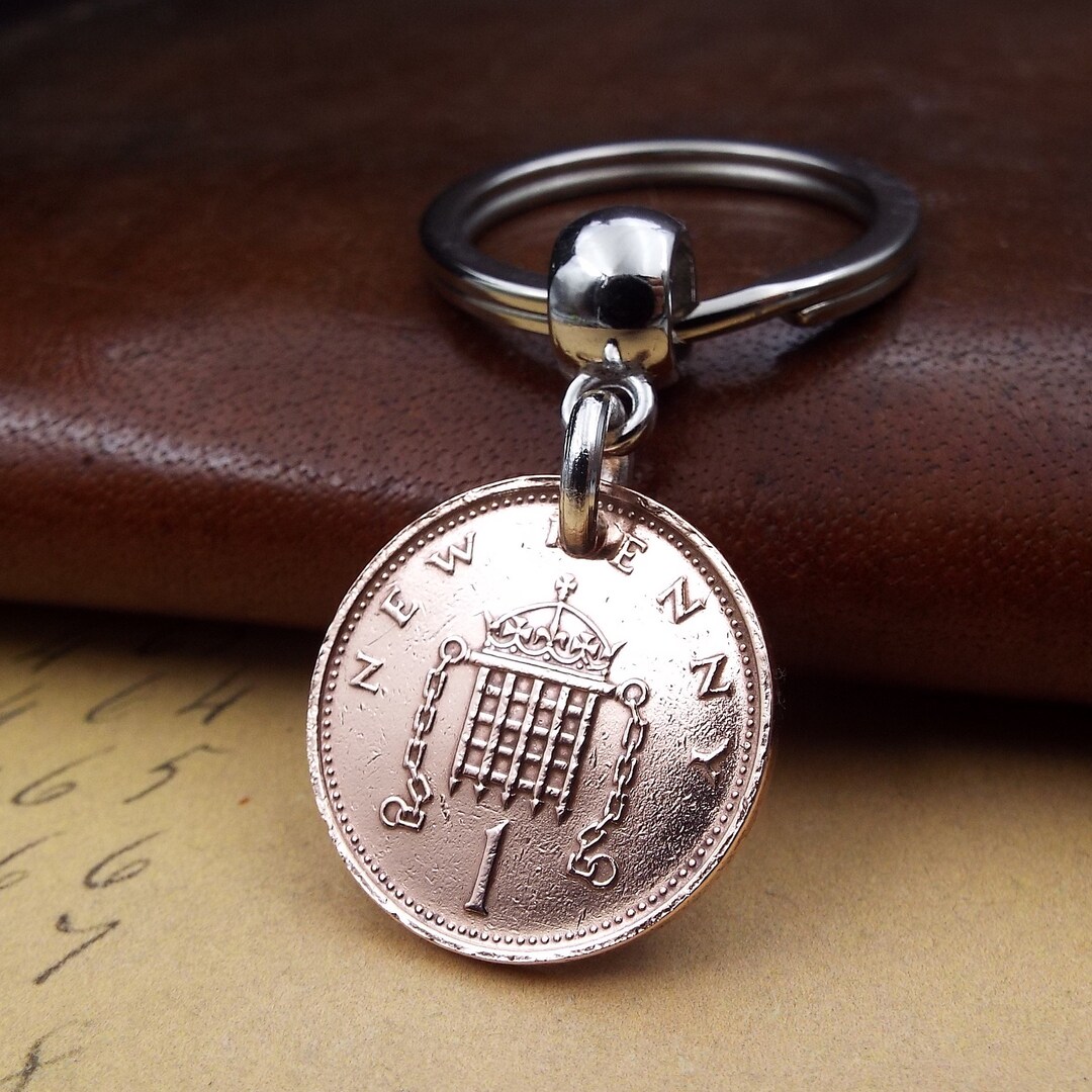 Genuine 1974 Small British Penny Coin Keyring Keychain Subtle 52nd ...