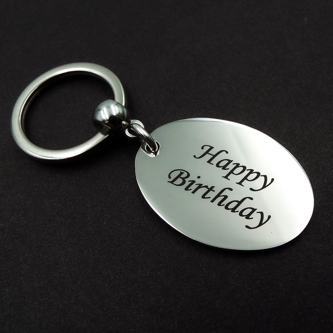 HAPPY BIRTHDAY Engraved Stainless Steel Keyring Birthday Gift Keychain ...