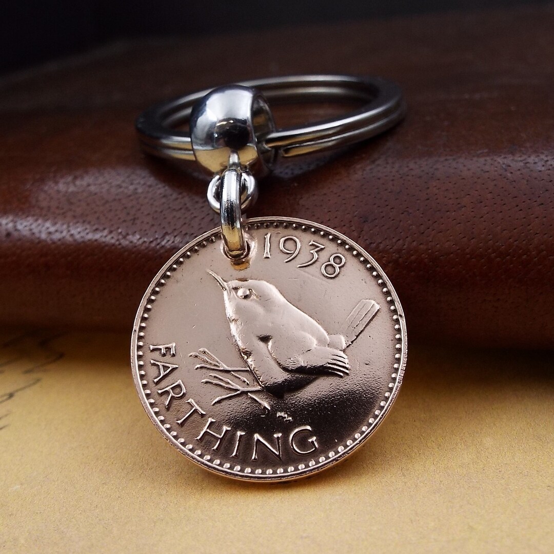1938 British Bronze Farthing Coin Keyring 88th Birthday Gift ...