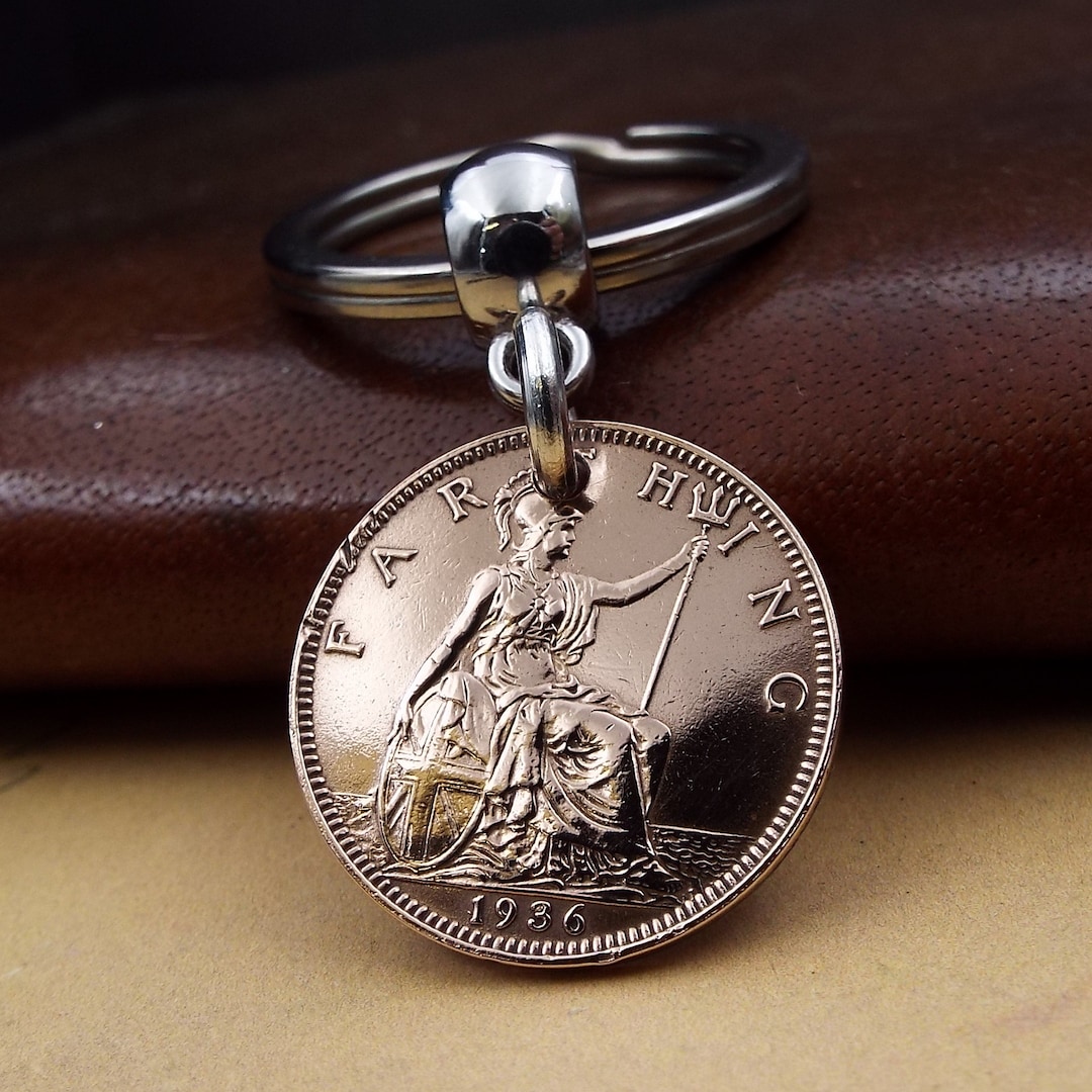 1936 British Bronze Farthing Coin Keyring 90th Birthday Gift Recycled ...