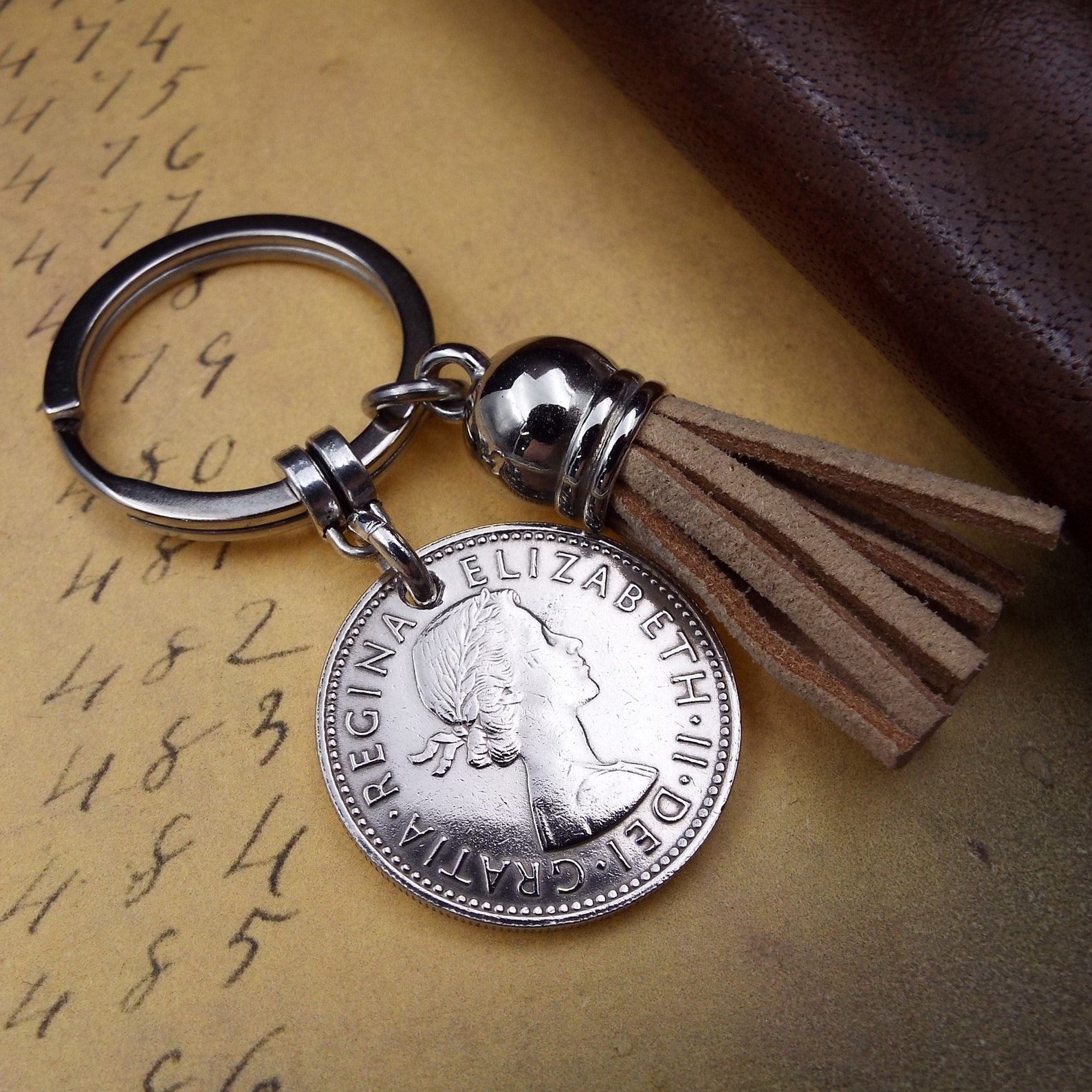 1961 Scottish Shilling Beige Tassel Coin Keyring, 64th Birthday Gift ...
