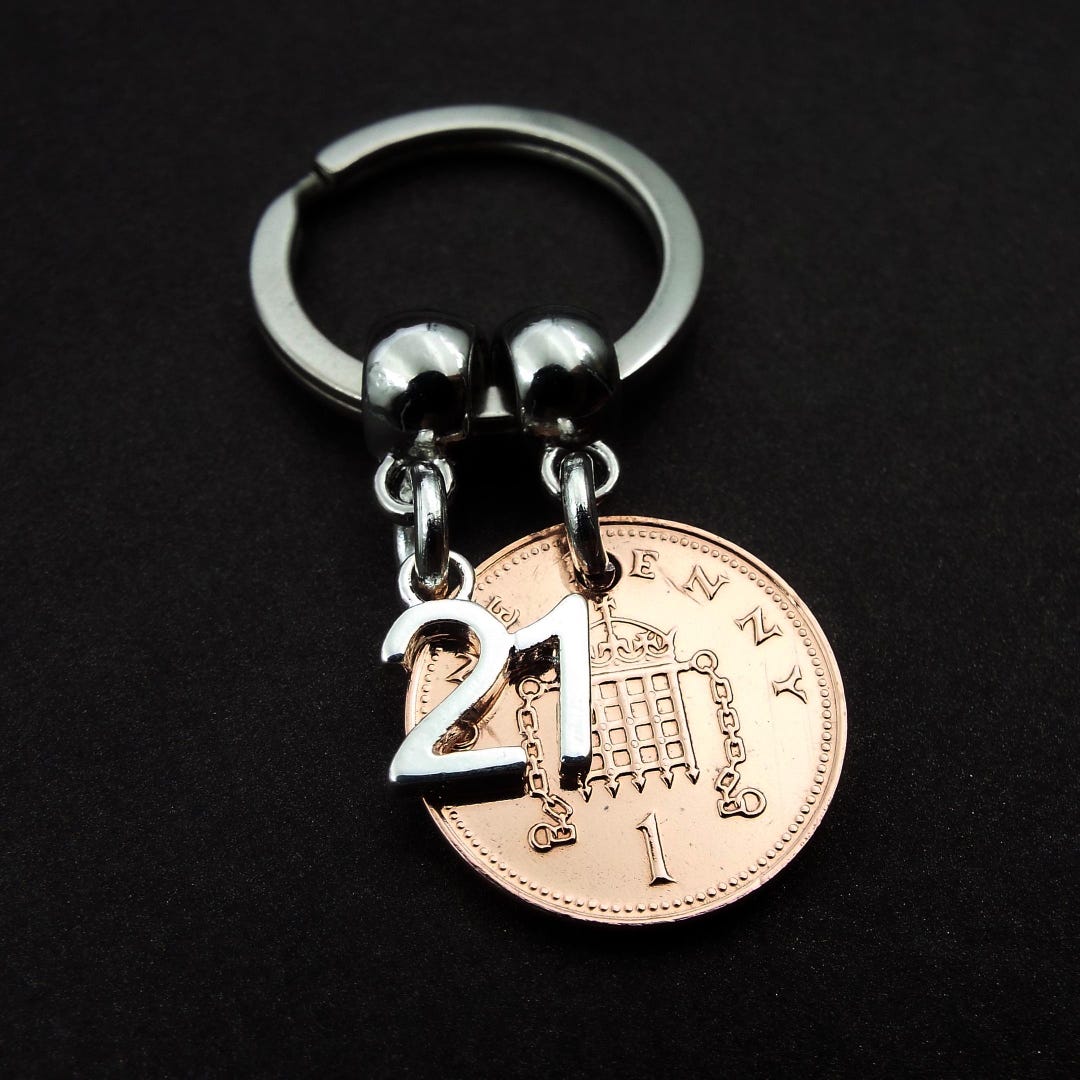 21 Charm 2004 British Penny Coin Keyring With Removable Pendant 21st ...