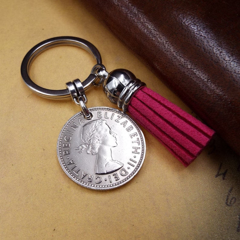 1961 Scottish Shilling Pink Tassel Coin Keyring, Metal Keychain ...