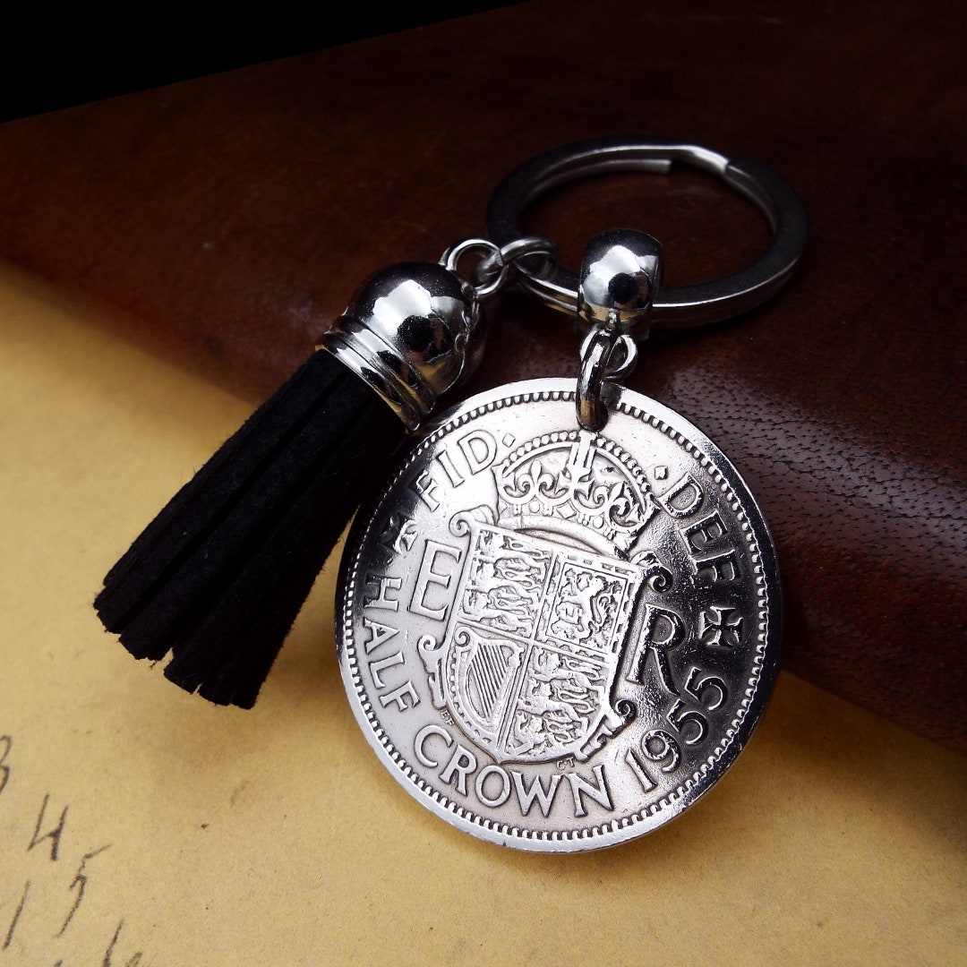 69th Birthday Gift 1955 Half Crown British Coin Black Tassel Keyring ...