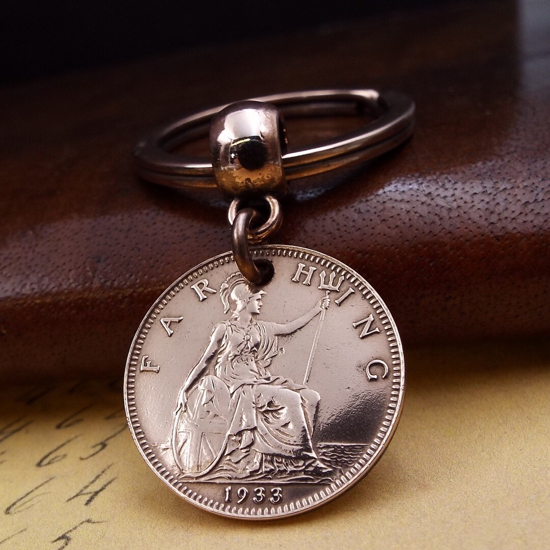 1933 British Bronze Farthing Coin Keyring 91st Birthday Gift ...