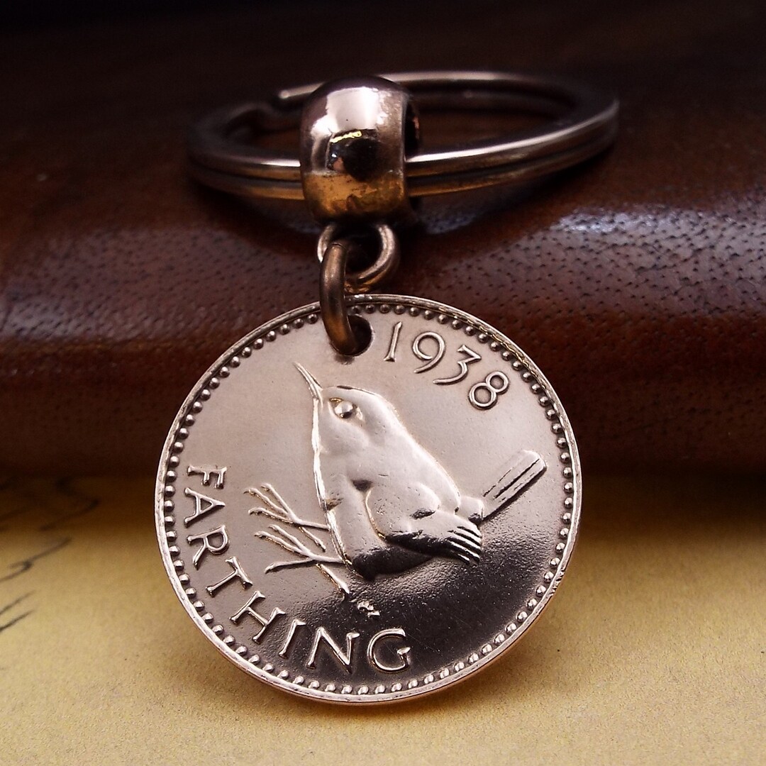 1938 British Bronze Farthing Coin Keyring 86th Birthday Gift ...