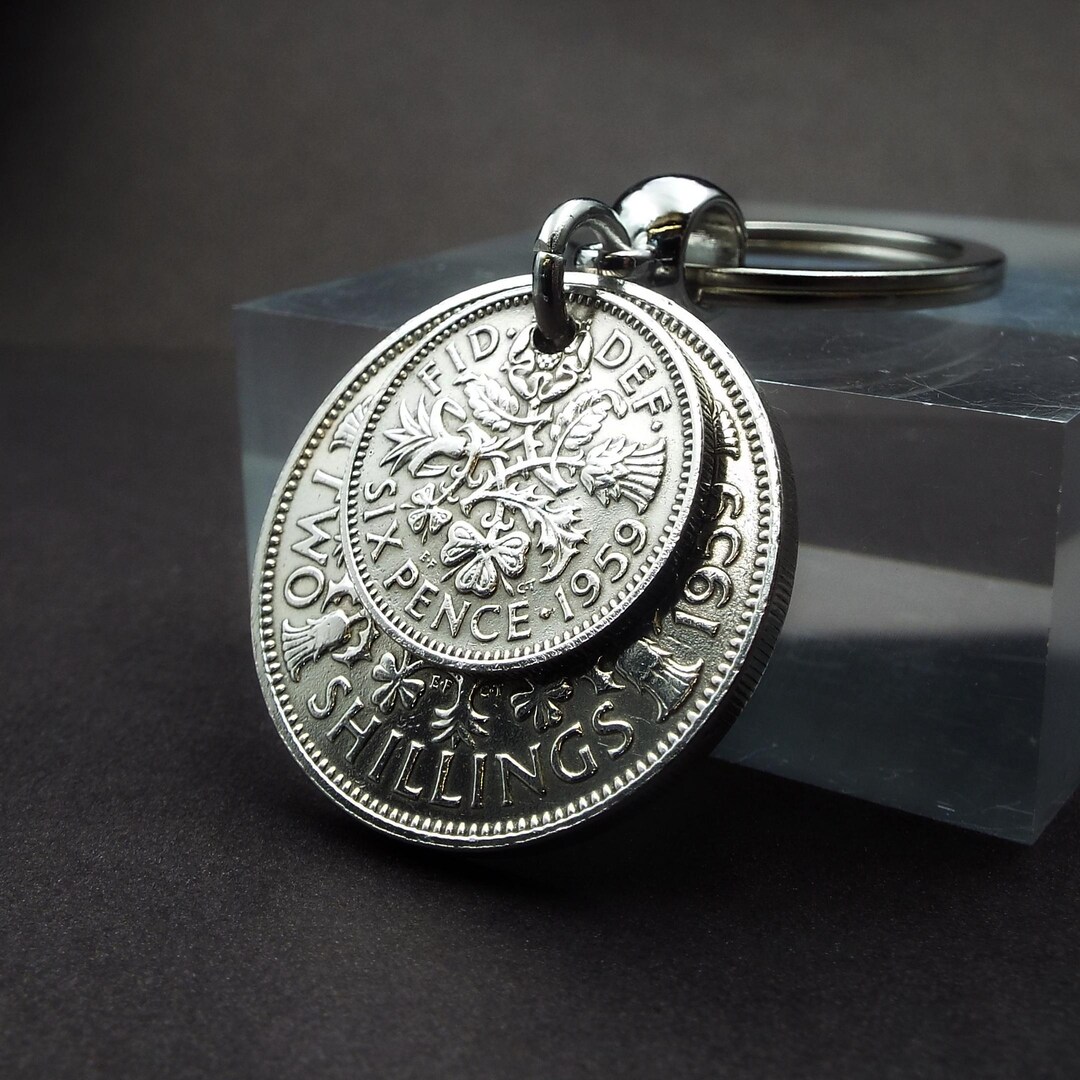1959 Genuine British Two and Six Double Coin Keyring 67th Birthday Gift ...
