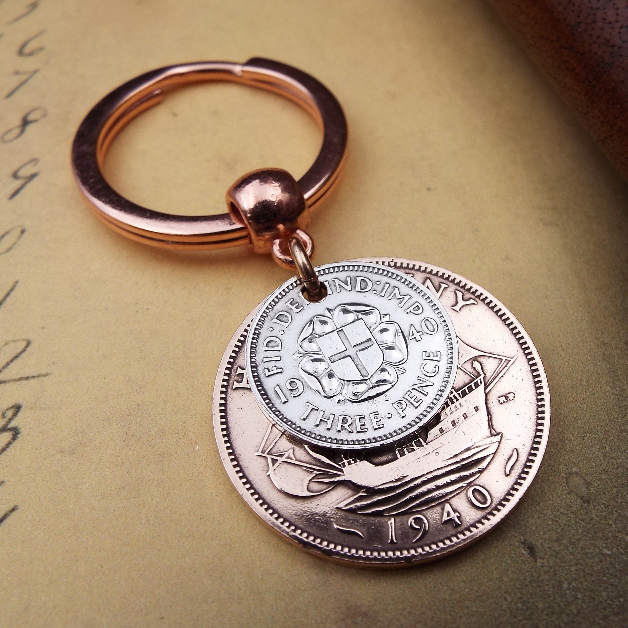 1940 British Threepence Ha'penny Double Coins Keychain - Etsy UK