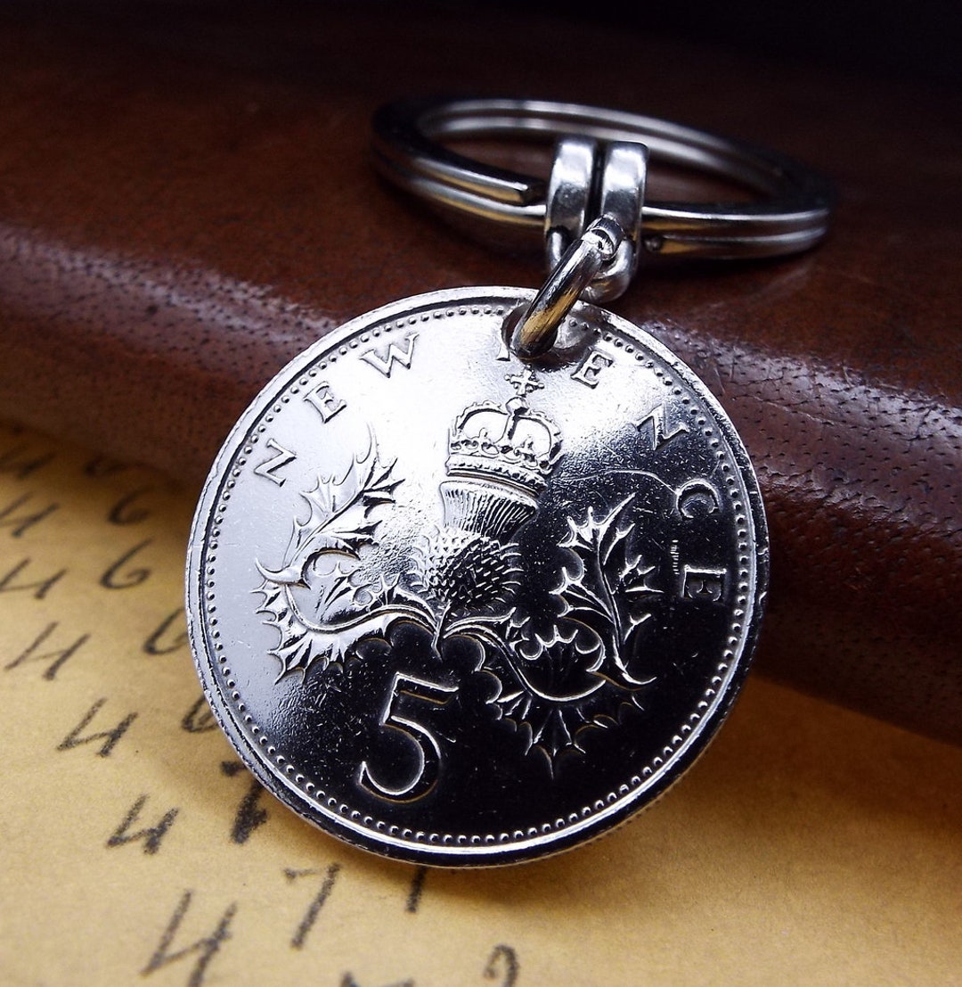 1980 British Five New Pence 5p Coin Keyring 44th Birthday Gift. Birth ...