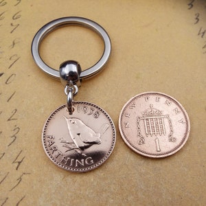 1938 British Bronze Farthing Coin Keyring 88th Birthday Gift ...