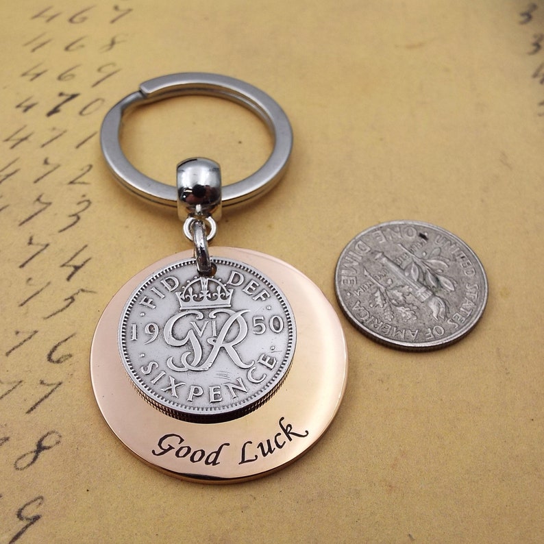 Good Luck 1950 Sixpence Coin Keyring Lucky Pocket Token | Etsy