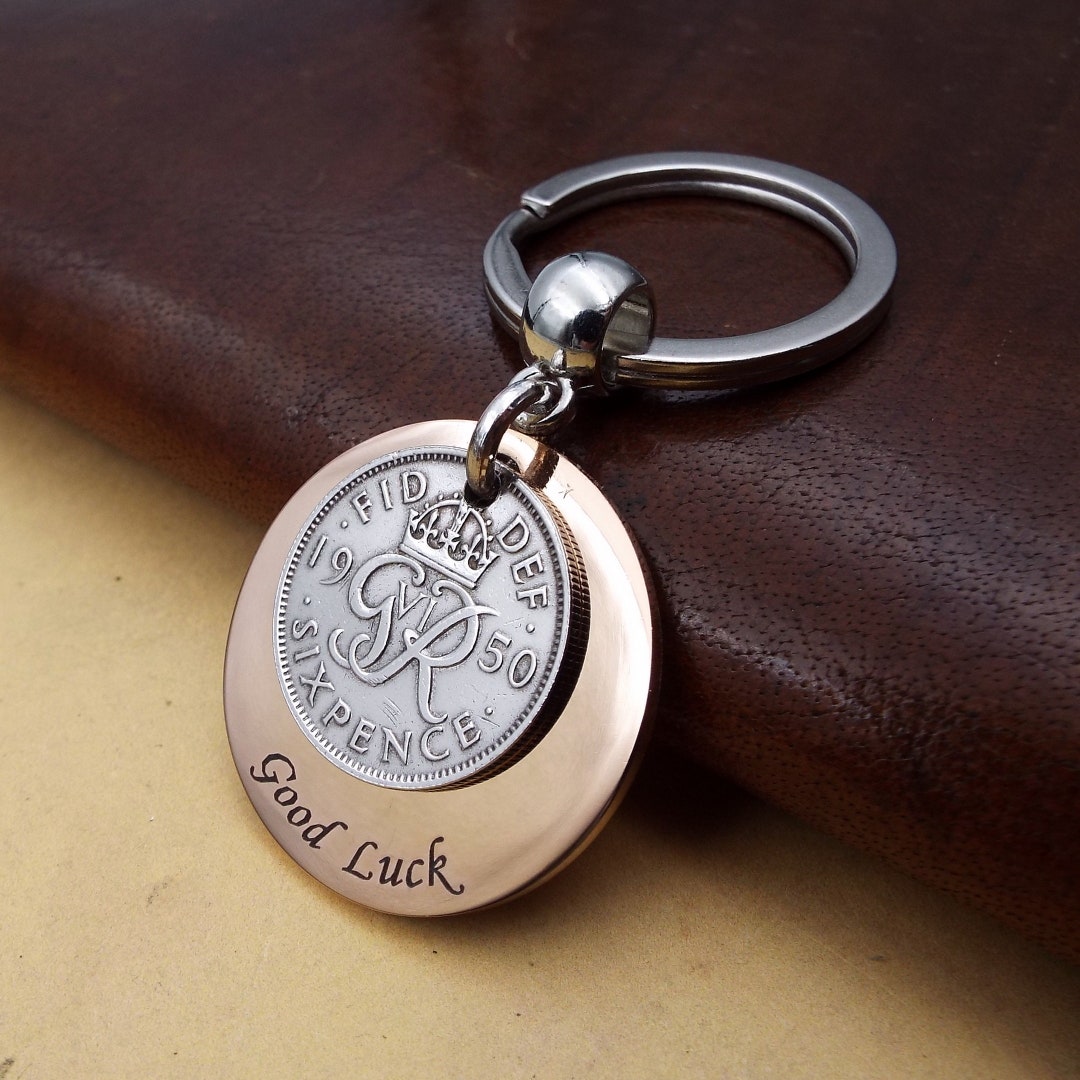 Good Luck 1950 Sixpence Coin Keyring Lucky Pocket Token Keepsake ...