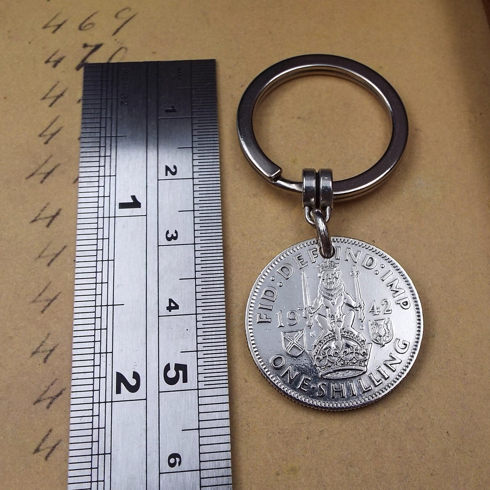 1942 .500 Silver Scottish Scotland One Shilling Coin Keyring 83rd ...