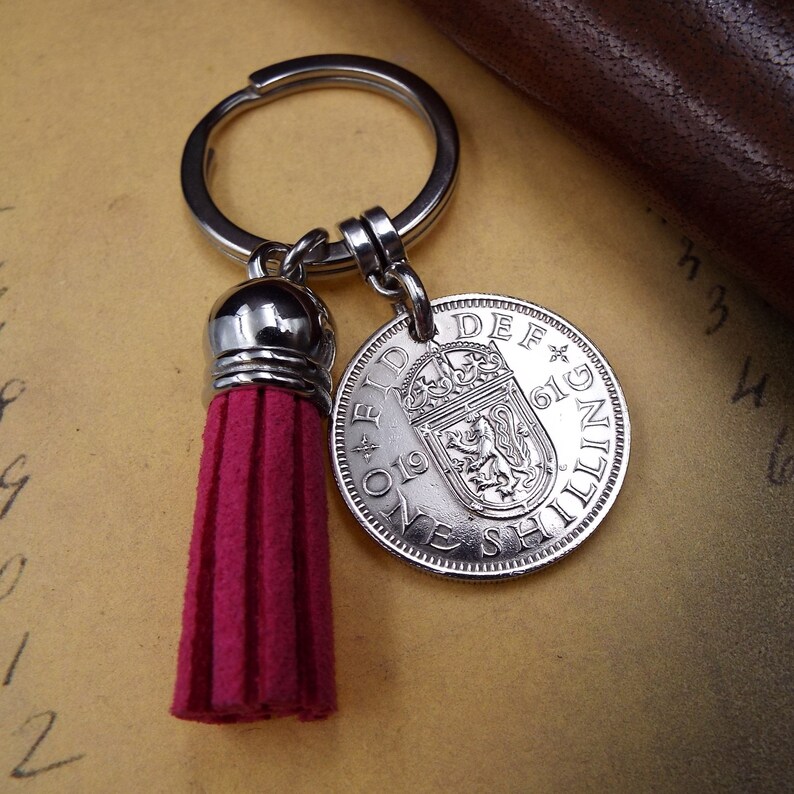 1961 Scottish Shilling Pink Tassel Coin Keyring, Metal Keychain ...