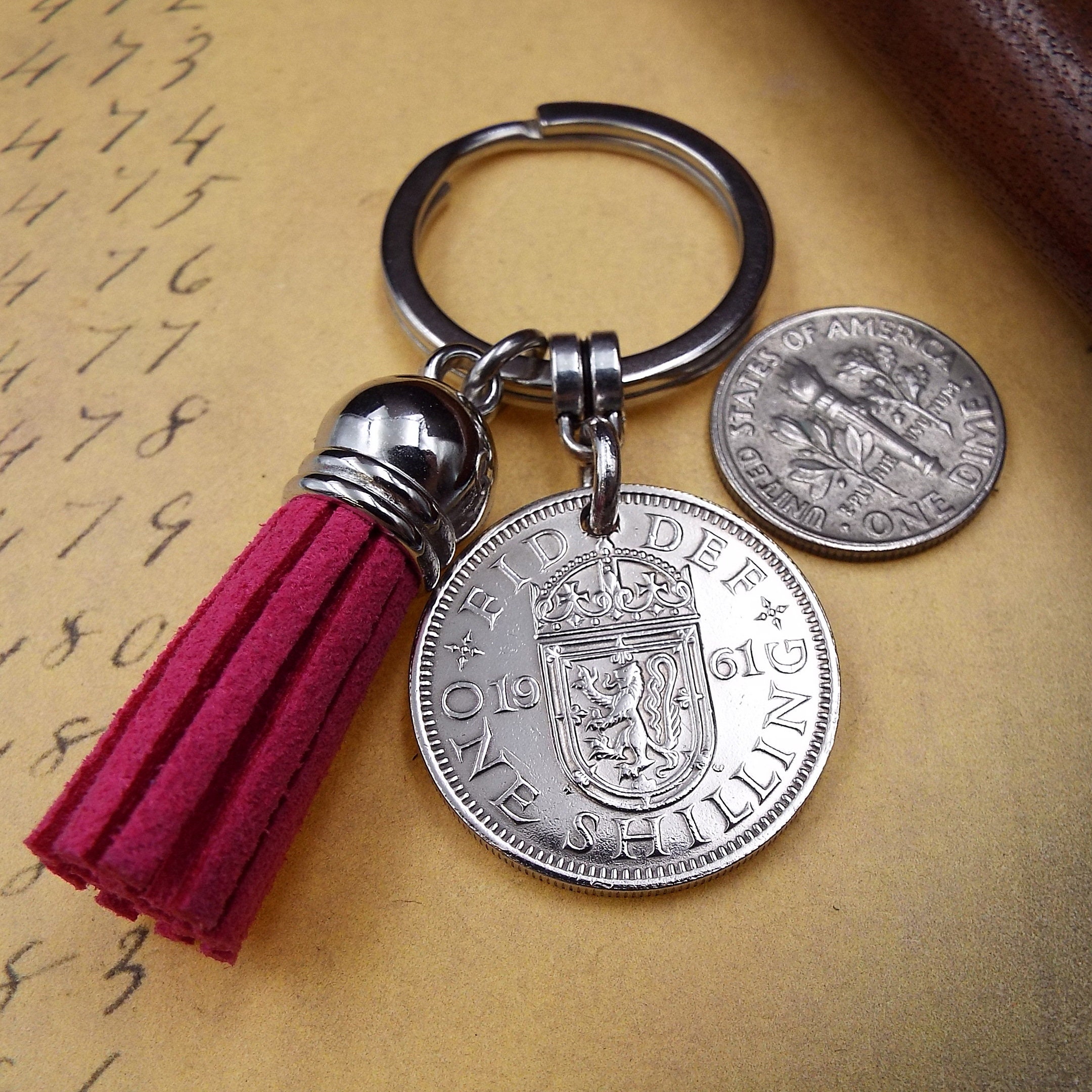 1961 Scottish Shilling Pink Tassel Coin Keyring, Metal Keychain ...