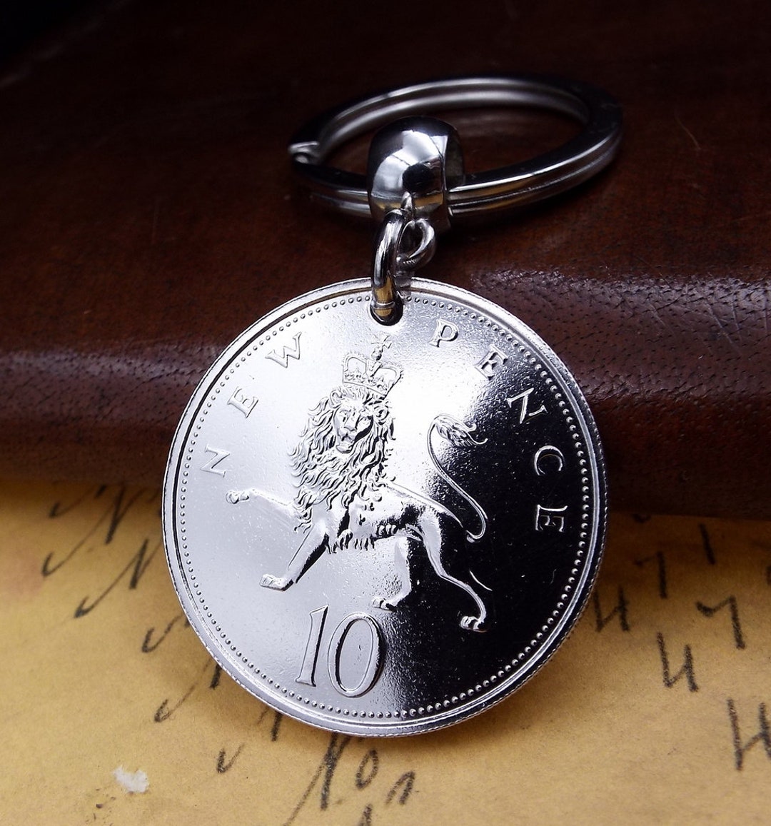 1973 British 10p Coin Keyring Ten New Pence 52nd Birthday Gift ...