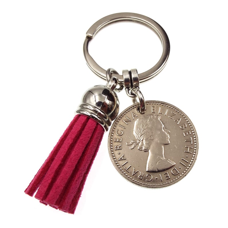 1961 Scottish Shilling Pink Tassel Coin Keyring, Metal Keychain ...