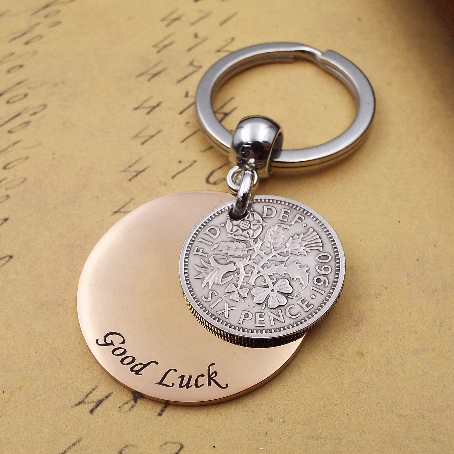 Good Luck Lucky Sixpence Pocket Token 1960 Coin Keyring 65th Birthday ...